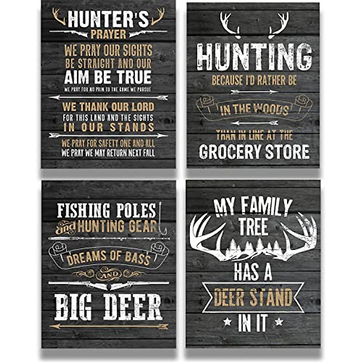 Fishing and Hunting Decor Wall Art Set of 4 - Hunting Wall Art Decor - Gifts for Hunters & Fisherman - Rustic Hunting Cabin Decor - Farmhouse Hunting Wall Decor - 8x10 unframed prints