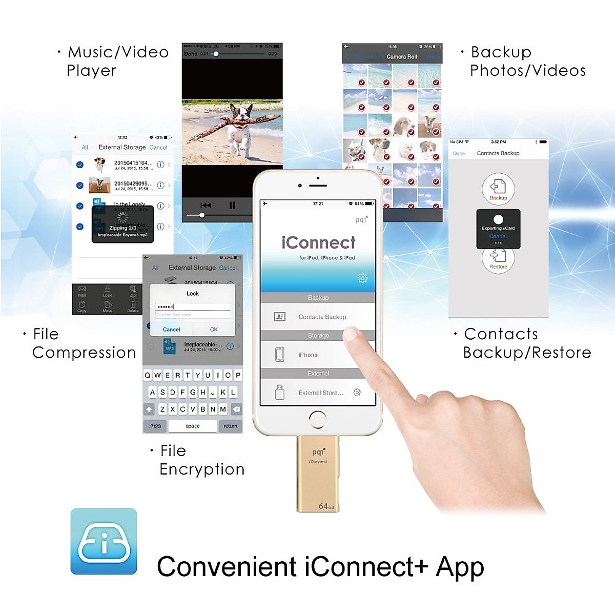 Flash Drive for iPhone iPad, iConnect[USB 3.0] [Apple MFi Certified] Apple FlashDrive Mobile Storage with Lightning Connector for iPhone, iPad, iPod Mac and Computer (64GB) (Space Gray)