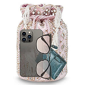 Aheli Indian Potli Bags for Women Evening Bag Clutch Ethnic Bride Purse with Drawstring (P25PK)