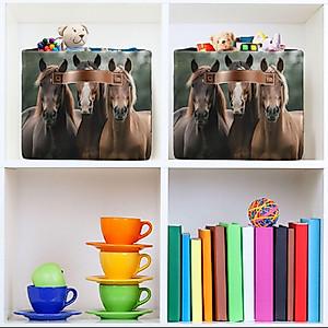 STAYTOP Large Storage Basket Collapsible Toy Storage Bins Waterproof Laundry Basket with Handle.Used for Home Closets, Offices, Bedrooms, Kids Toy and Gift Baskets-Cute Horses（Rectangular）1PCS