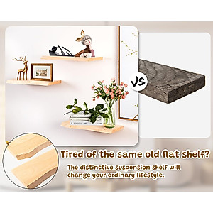 Decent Vrvege Wall Mounted Floating Shelves with Live Edge Design, Irregular Rectangle Wall Decoration Shelf Set of 3, Solid Oak Wood Wall Display Organizer, Home Wall Storage Decor Shelve