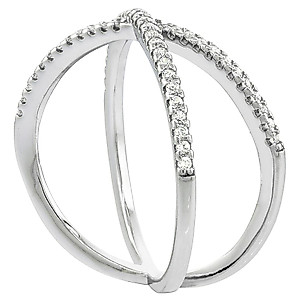 Sterling Silver Cubic Zirconia Criss Cross Ring Micro pave 3/8 inch wide, size 8