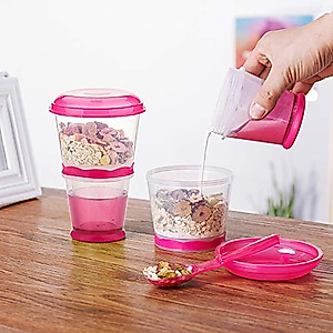 UTOWO Cereal On the Go Cups Travel-To-Go-Food-Containers Storage with Spoon Breakfast Drink-Cups-Portable (Pink)