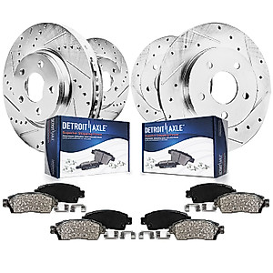 Detroit Axle - Brake Kit for 2009-2014 TL Front & Rear Drilled & Slotted Disc Brake Rotors Ceramic Brakes Pads 2010 2011 2012 2013 Replacement