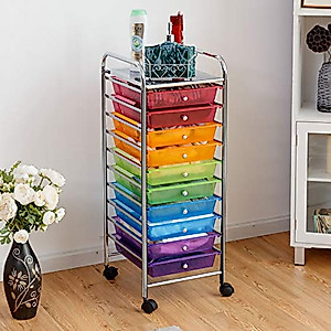Giantex 10 Drawer Rolling Storage Cart Scrapbook Paper Office School Organizer (Multicolor)