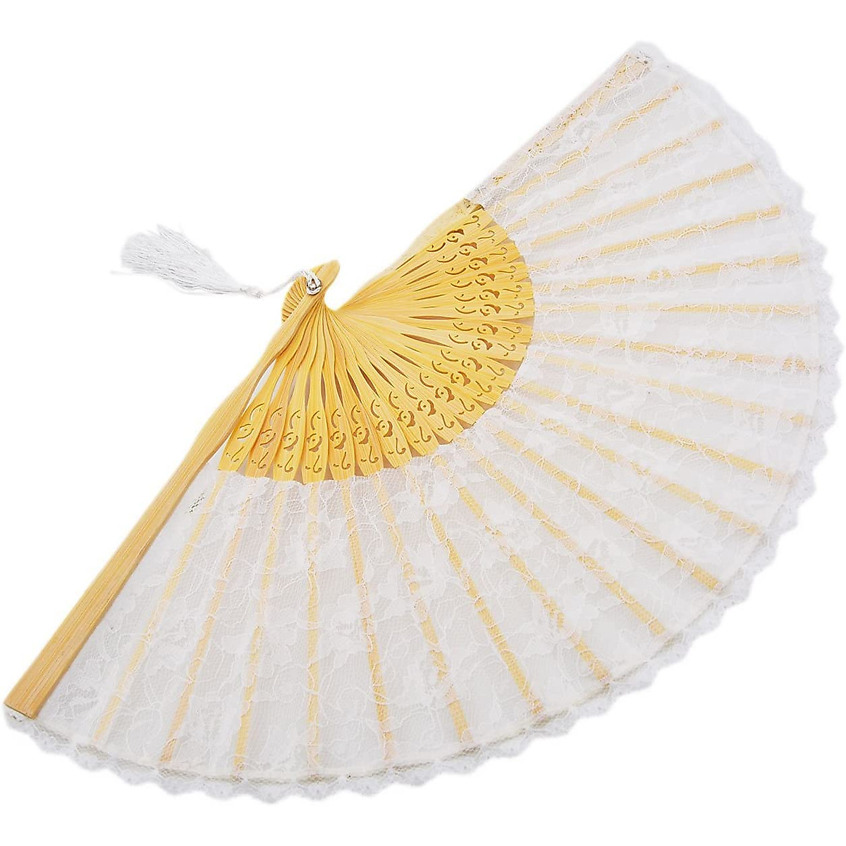 Womens Multi Color Handmade Cotton Lace Folding Hand Fan (Black-A) (White)