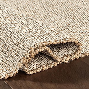 nuLOOM 4x6 Elfriede Jute & Cotton Hand Woven Area Rug, Natural, Solid Rustic Farmhouse Style, Weaved Design, Natural Fiber, For Bedroom, Living Room, Dining Room, Hallway, Office, Entryway