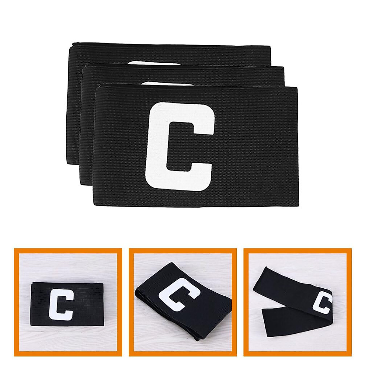 Cabilock 3pcs Soccer Captain Armband Football Captain Bands Team Leader Armband Elastic Basketball Player Arm Bands for Youth Adults Black
