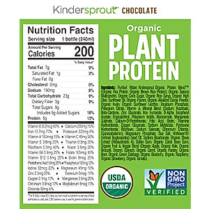 KinderSprout Protein Shake | Organic & Plant Based, Great for Kids | On-the-go and Lunchbox Safe | 28 Vitamins, 8g Plant Protein, 3g Fiber | Doctor Formulated | Chocolate, 12-pack