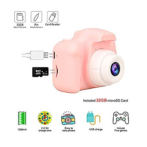 Kids Camera for Boys and Girls, Digital Camera Toy Gifts Ideas for Birthday and Christmas,Rechargeable Kids Video Camera Recorder,Portable Toy for Age 2 to 10 Years Old with 32GB Memory Card (Pink)…