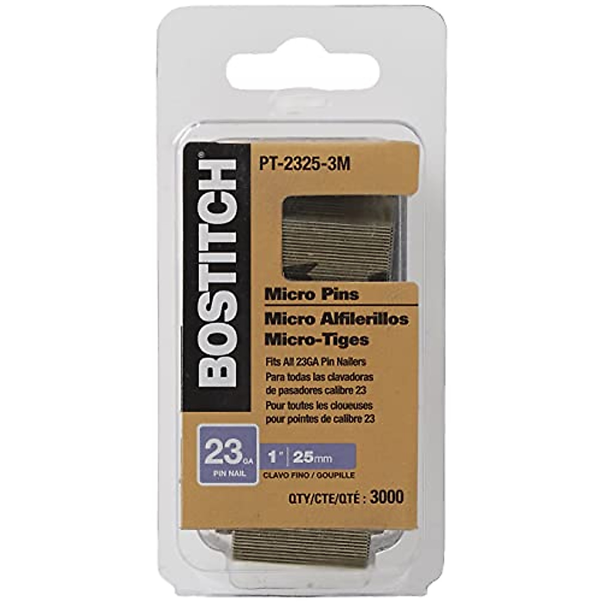BOSTITCH Pin Nails, Headless, 23GA, 1-Inch, 3000-Pack (PT-2325-3M)