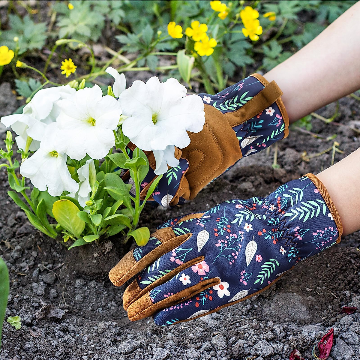 Pleneal Gardening Gloves for Women - Leather Garden Gloves Thorn Proof, Outdoor Protective Working Gloves