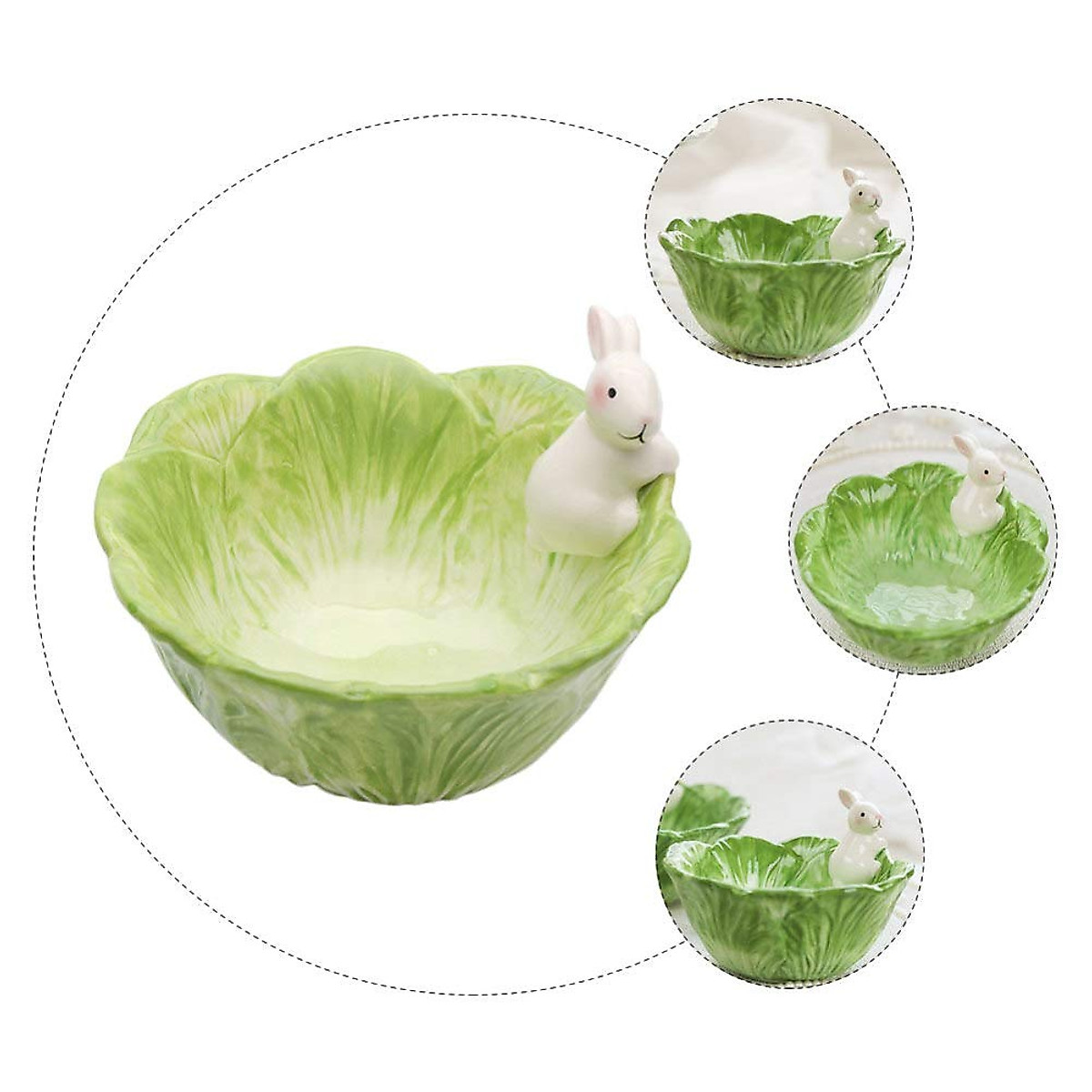 Rabbit Pattern Bowl Easter Candy Bowl Cute Cabbage Shaped Bowl Cartoon Ceramic Bowls Salad Bowls Soup Bowls Rice Bowls Snack Appetizers Nut Dish Easter Table Decor Gift