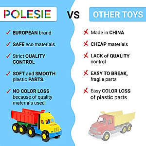 Polesie Plastic Dump Truck Toy - Construction Vehicle Toys for Toddlers Beach Toys for Toddlers - Sandbox Toys for Toddlers Age 2-4 - Construction Trucks for Boys - Yellow/red