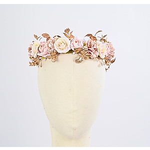 DDazzling Women Girls Handmade Princess Headpiece Forest Wedding Vintage Flower Crown Hair Accessories Photo Props (Gold Coffee Purple Beige)