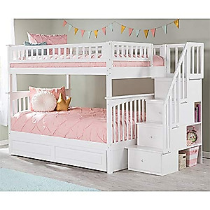 Atlantic Furniture AB55832 Columbia Staircase Bunk Bed with Raised Panel Trundle Bed, Full/Full, White