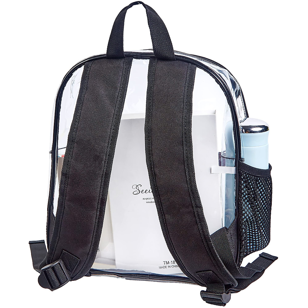 Vikcnitor Clear Mini Backpack Stadium Approved, Heavy Duty Waterproof Clear Bookbag for Concerts, Work, Sport Events-Black