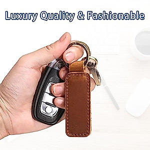 cueclue 1 PC Leather Keychain, Leather Retro Key Chain, Double-ring Keychain, Universal Car Keychain (Black)