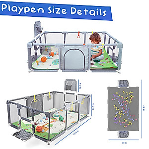 Upgrated Baby Playpen with Mat, Playpen for Babies and Toddlers, Large Playpen with Mat, Sport Playpen, Play Pen with Accessories, Baby Play Yards, PlayPen Indoor & Outdoor Activity, Sturdy Kids