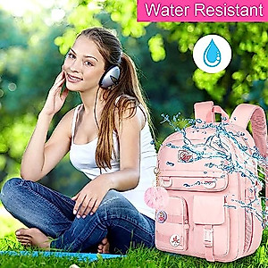 Laptop Backpack for Girls, Women College School Bookbag, 15.6" Cute Aesthetic Computer Water Resistant Anti Theft School Bags for Teens Girls Students - Pink