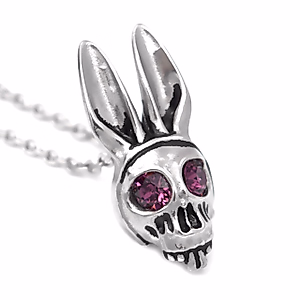 Bunny Skull Birthstone Necklace With Swarovski Crystal 19" plus 2" extender (07-July – Red)