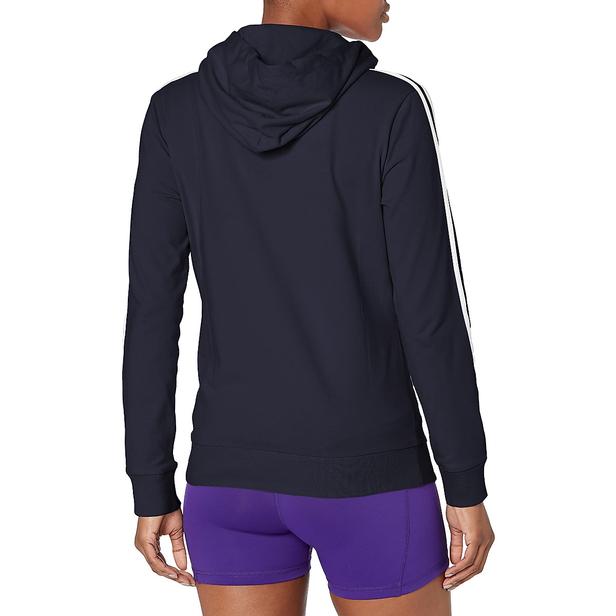 adidas Women's Essentials Single Jersey 3-Stripes Full-Zip Hoodie, Legend Ink/White, Medium