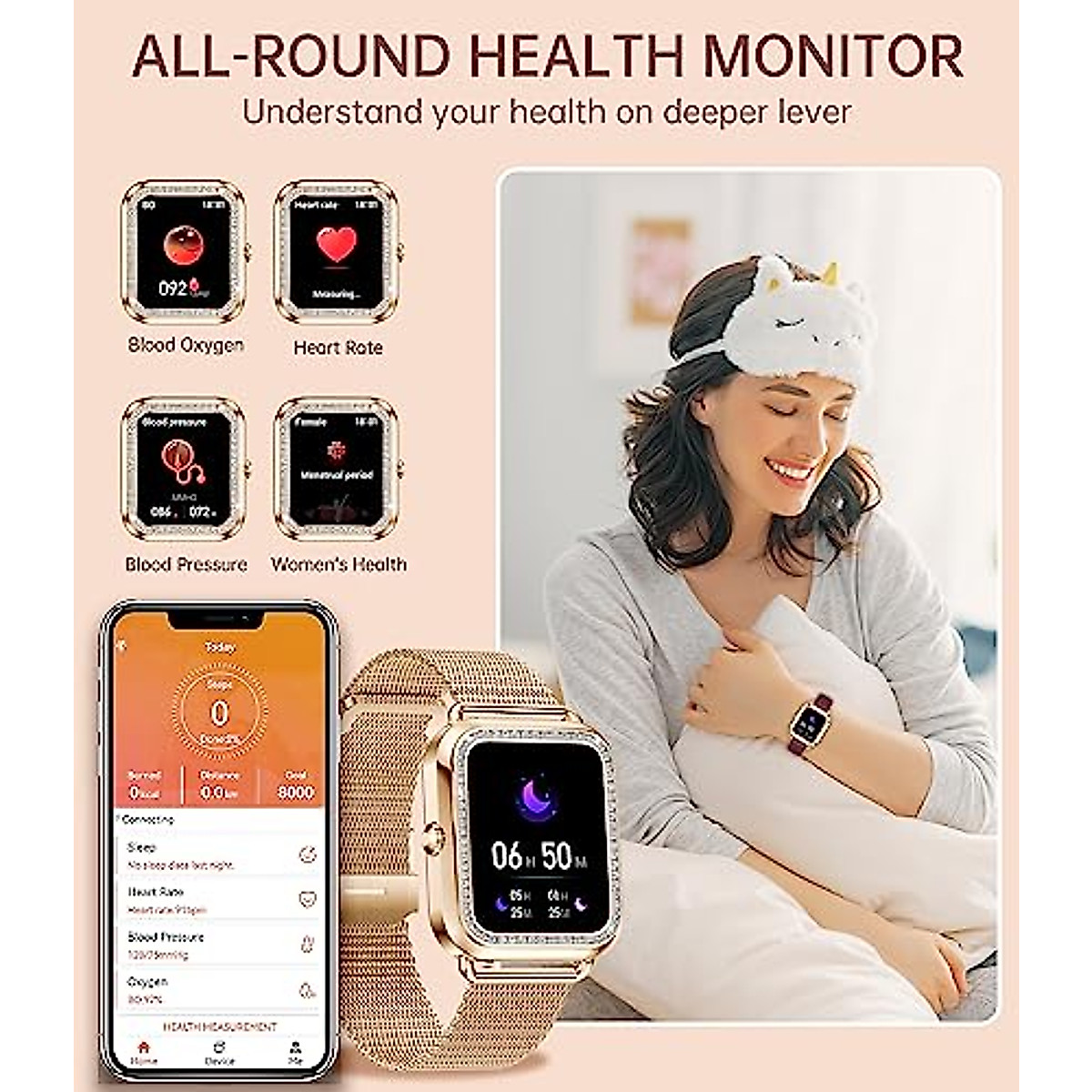 Smart Watch for Women(Answer/Make Calls) 1.59" Small Screen Fitness Tracker with Heart Rate Sleep Monitor Blood Oxygen Pedometer Calories DIY Dial 19 Sport Modes Smartwatch for iOS Android Phone
