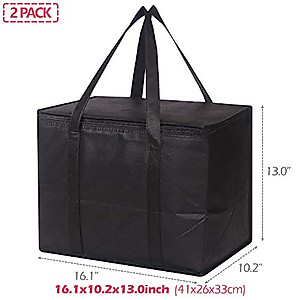 Set of 2 Large Insulated Reusable Grocery Bags with Sturdy Zipper and Handles, Foldable Washable Heavy Duty Cooler Totes for Hot or Cold Food Delivery, Groceries, Travel, Shopping