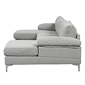 Casa Andrea Milano Modern Large Boucle U-Shape Sectional Sofa, Double Extra Wide Chaise Lounge Couch, Light Grey