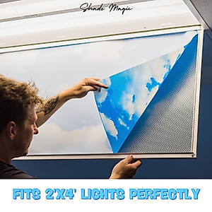 ShadeMAGIC - 4 Pack of Fluorescent Light Covers - 2x4 Film Insert for Ceiling Light Diffuser Panels - Sky Clouds - for Classrooms and Offices - Decorative Lighting (4)