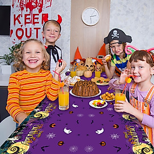 3 Pack Halloween Birthday Party Tablecloth, Happy Birthday Halloween Table Cover, Pumpkin Ghost Spooky Castle Halloween Party Supply for Boy Kids Girl, Halloween Birthday Party Decoration 108x54 Inch