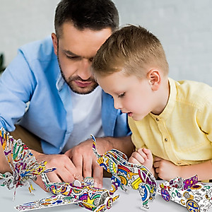 3D Coloring Puzzle Set, 4 Animals Puzzles with Pen, DIY Arts and Crafts for Girls Boys Age 6 7 8 9 10 11 12 Years Old(4 Pack)