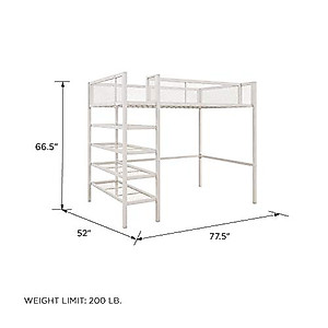 DHP Tiffany Metal Storage Bookcase, Twin Bunk Bed, White Loft