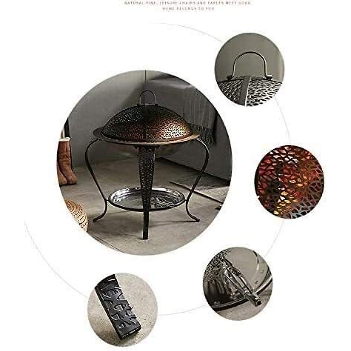 LEAYAN Garden Fire Pit Grill Bowl Grill Barbecue Rack - Portable 22" Quick Set Up Weather Resistant Easy to Clean Firepit w/Grate with Cover BBQ Cooking for Camping Backyard