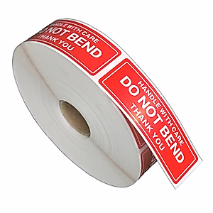 FirstZi 1x3 Inches Handle with Care - Do Not Bend - Thank You Self Adhesive Shipping Warning Labels for USPS Envelope, 1000 Stickers Per Roll