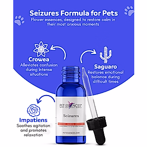 Pet Essences - Seizures Formula for Dogs, Cats, and Horses - 1oz, Safe & Natural Dog Calming Drops, Pet Seizure Support for All Species, Breeds & Ages - Featuring Organic Crowea, Impatiens & Saguaro