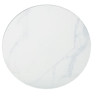 Signature Design by Ashley Barchoni Contemporary Round 39.5" Dining Room Table with A Marble Print Glass Top, White & Goldtone Finish