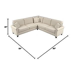 Bush Furniture Hudson L Shaped Sectional Couch, 99W, Cream Herringbone