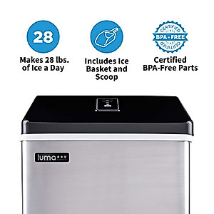 Luma Comfort Clear Ice Cube Maker Machine | First Cubes In 15 Minutes, 28 lbs. of Ice in 24 Hours | Countertop Portable Design in Stainless Steel - IM200SS