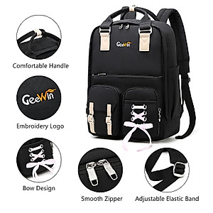 GeeWin Backpack for Girls, Waterproof Cute Kawaii Children Backpack for School, Kids Backpack Girls Backpacks Elementary Bookbags Middle School Bags Women Casual Travel Daypacks (Black)