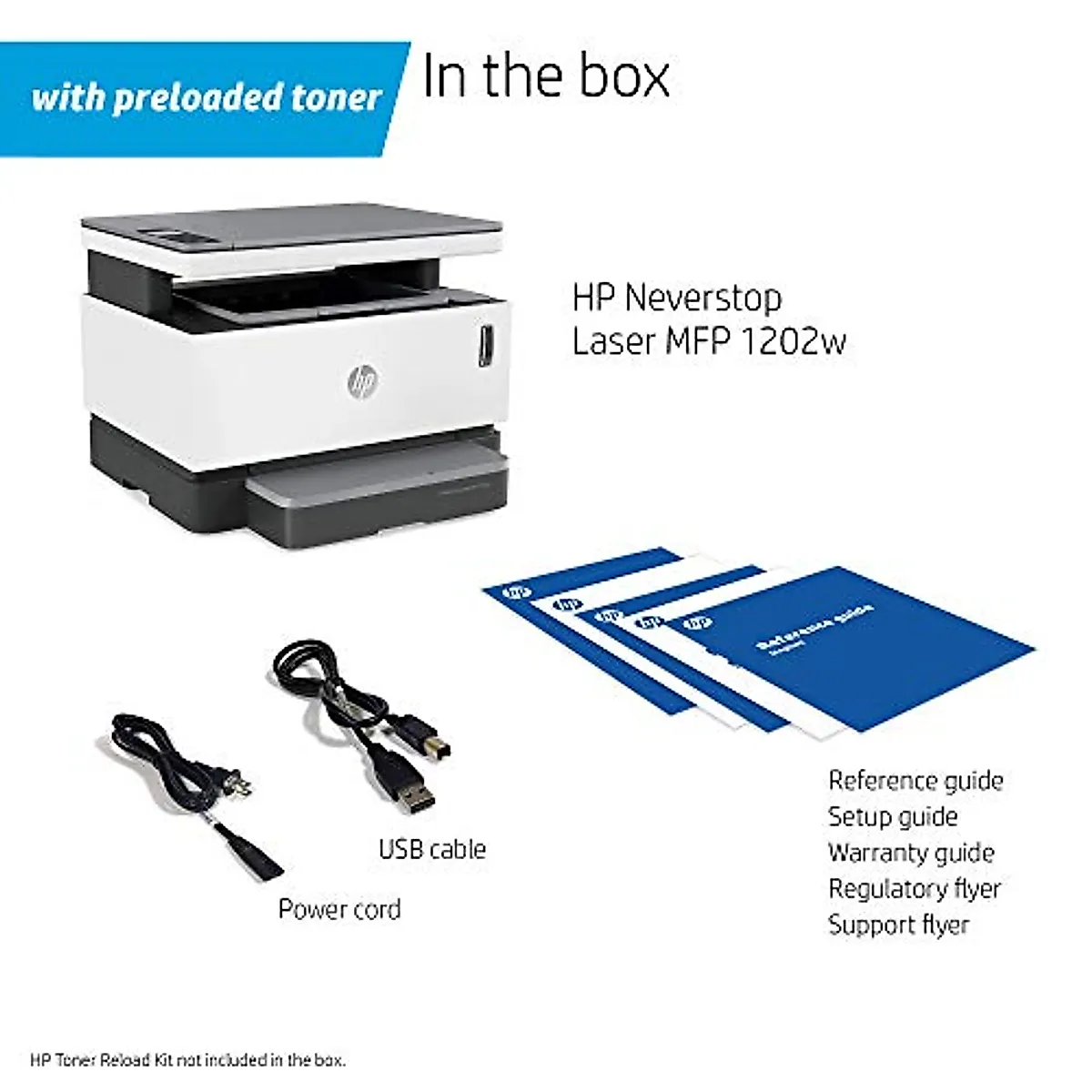 HP Neverstop Laser MFP 1202w Wireless Monochrome All-in-One Printer with cartridge-free toner tank, comes with up to 5,000 pages of toner in the box (5HG92A)