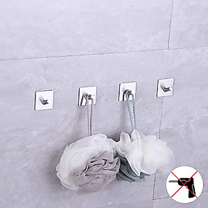 kimzcn Towel Hook/Adhesive Hooks - Wall Hooks for Coat/Robe/Towels Stick on Bathroom/Kitchen 4-Pack, Stainless Steel Brushed Finish
