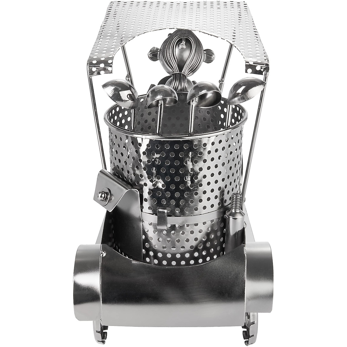 BRUBAKER Bottle Holder Female Golf Player in Golf Cart - Silver Metal Sculpture Wine Gift for Golfer and Sport Women - Wine Bottle Stand with Greeting Card