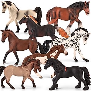 Divwa 8 Pieces 6'' Plastic Horse Figure Toy Set for Girl,Big Realistic Horse Toy Figurine Farm Animal Toy Gift for Boy Toddler Kid,Horse Party Favor Decoration Supplies Birthday Pinata