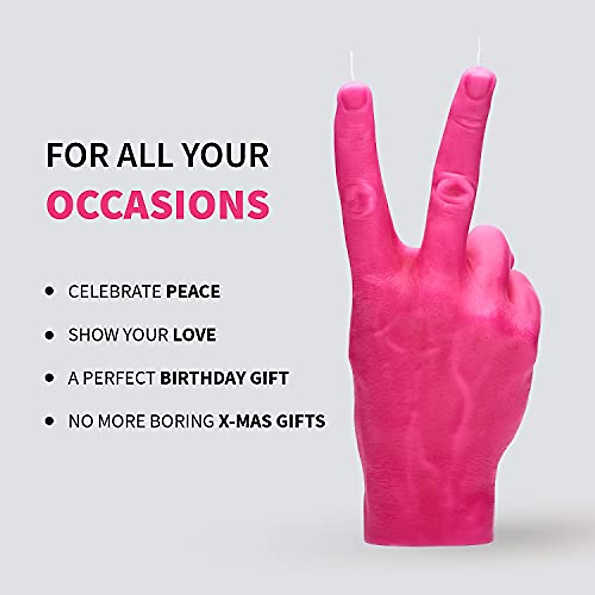 CandleHand Hand Gesture Candle Peace Sign - Big Real Hand Size 6.7 x 4.3 x 2.4 inches - Handmade Winner Statue - Birthday, Office, Housewarming Gift (Pink)