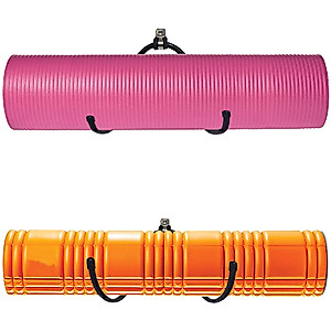 Wall Mount Yoga Mat Foam Roller and Towel Rack Hooks , Exercise Mat Storage Shelf for Hanging Yoga Strap and Resistance Bands at Your Fitness Class or Home Gym, Adjustable Size,Up to 20Lbs - （2 Pack）