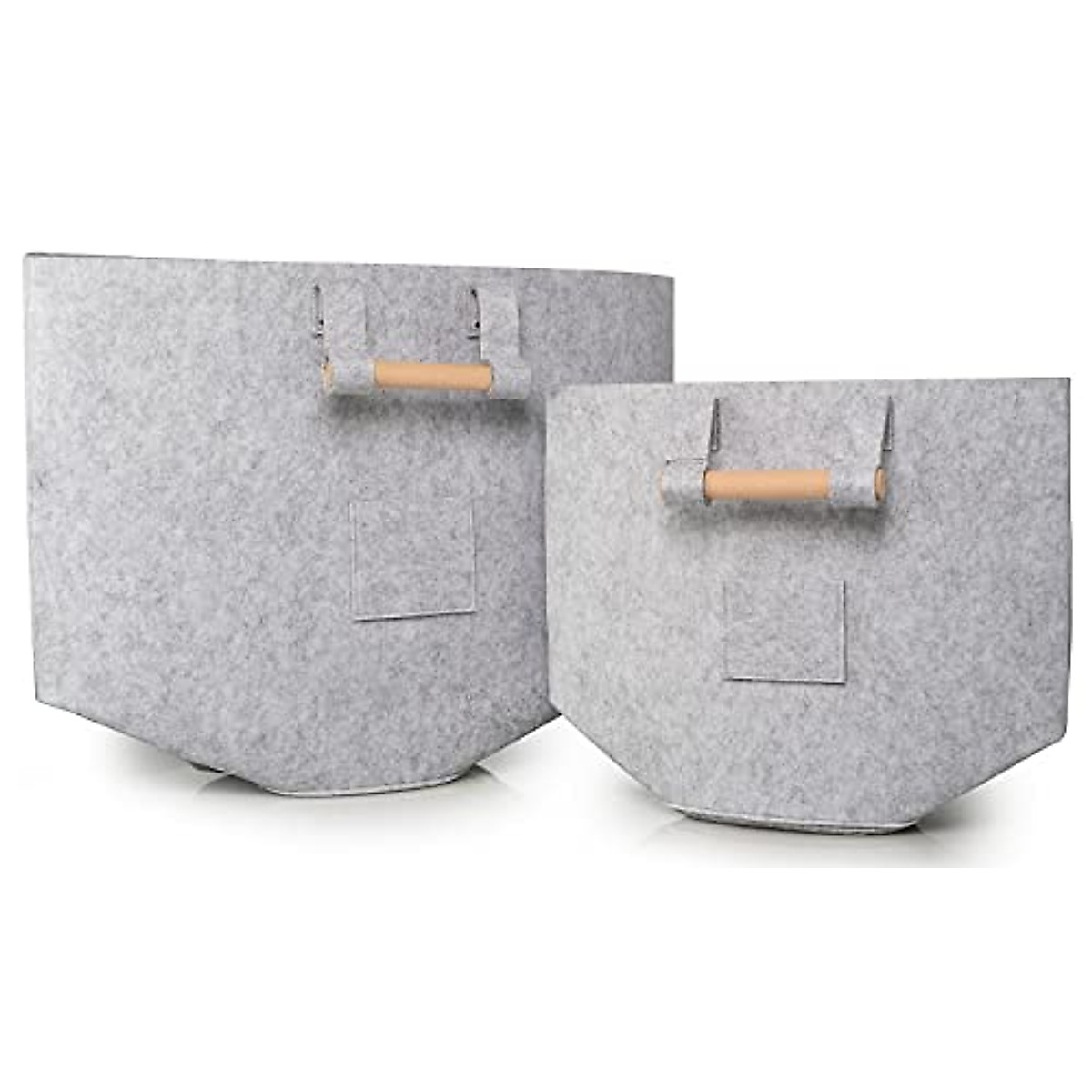 Set of 2 - Large & Medium - Recycled PET Felt Baskets, Multifunctional Laundry Hamper & Storage Organizer With Wooden Handles