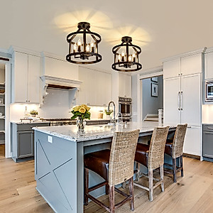 UOFUS Metal Semi Flush Mount Ceiling Light Fixture 4 Candle Holder Matte Chandelier Farmhouse Ceiling Lamp for Dining Room Bedroom Kitchen Hallway Entryway（Black）