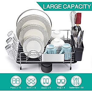 TOOLF Stainless Steel Dish Drying Rack, Kitchen Sink Organizer and Drainboard Set, Large Capacity Dish Drainer Kitchen Accessories with 360° Swivel Spout, Cup Holder & Cutlery Box, One Piece