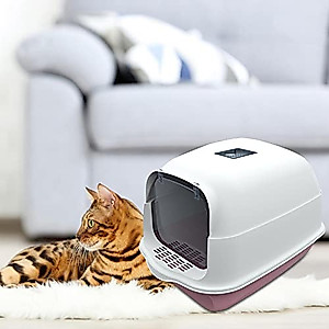 Gralara Large Cat Litter Box with Lid Enclosed Waterproof Easy to Clean Anti Splashing Litter Tray Reusable with Door Toilet Pet Supplies Cat Toilet, Pink Bottom